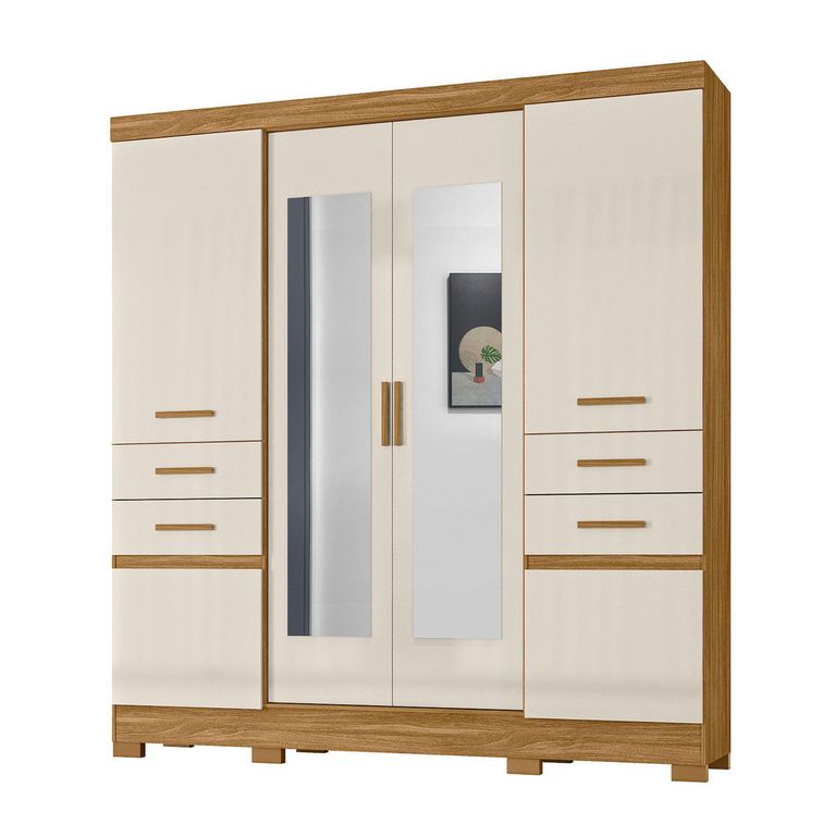 Armario Florida 6 Puertas 4 Cajones con Espejo 195x47x212 cm Roble CASA ...