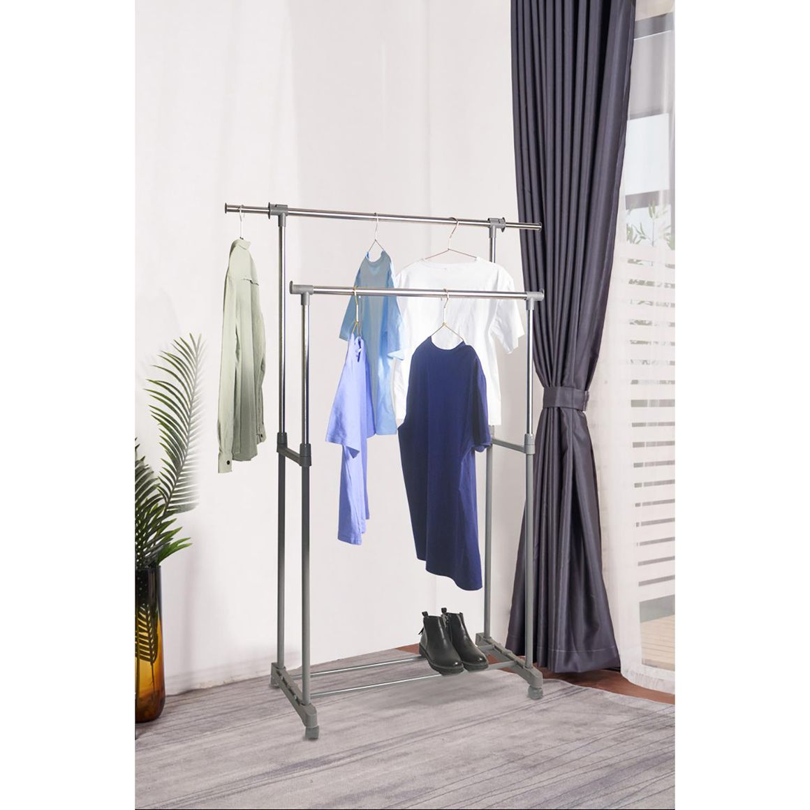 Perchero Doble Barra Rueda 130x165x43 cm Gris - Homecenter.com.co