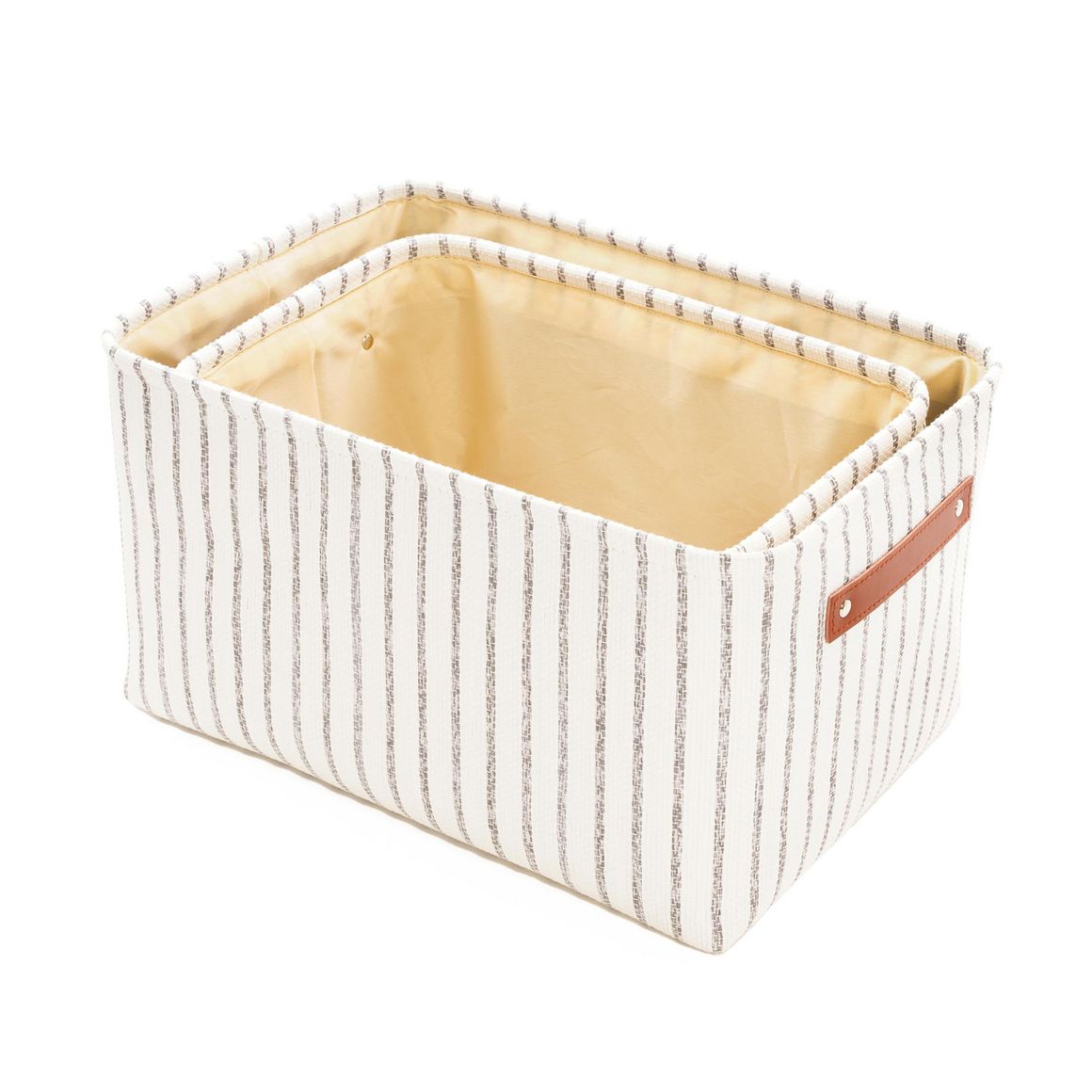Set de 2 Canastas Tela Raya 40x22x28 cm Blanco/Gris/Natural ...