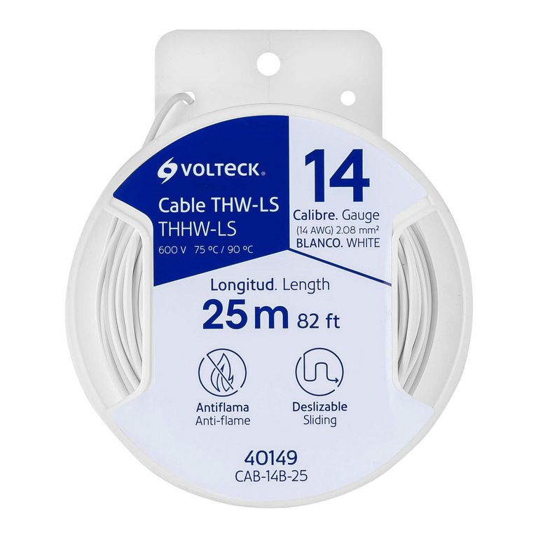 Carrete con 25 m de Cable THHW-LS 14 AWG Blanco, Volteck | Sodimac
