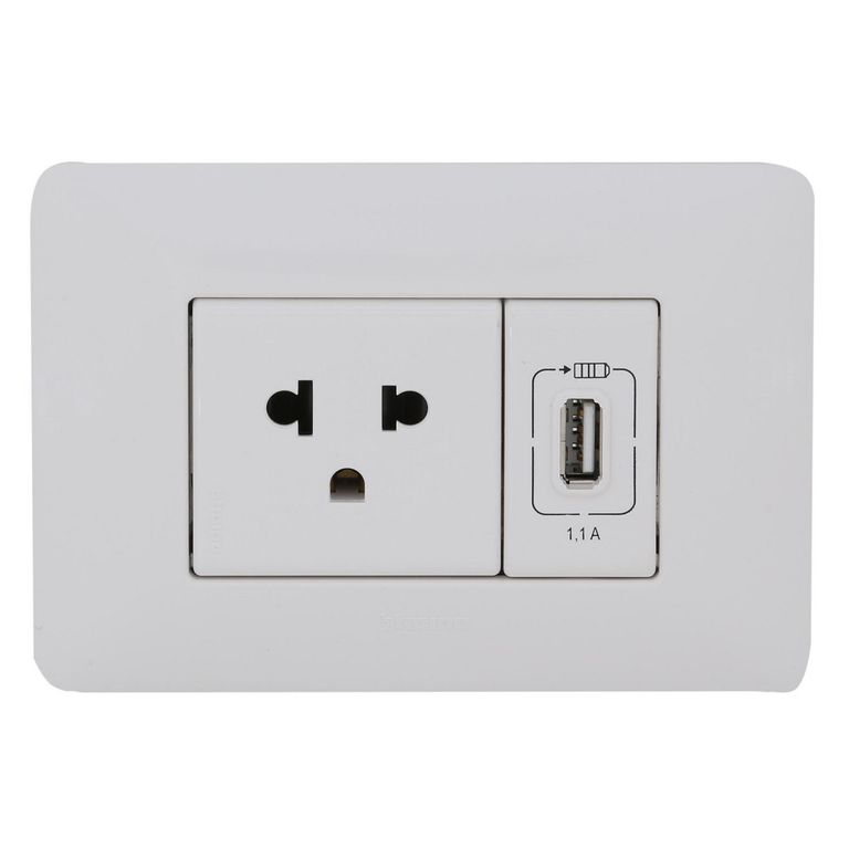 Tomacorriente Simple + 1 Toma USB Matix Blanco | Sodimac Falabella
