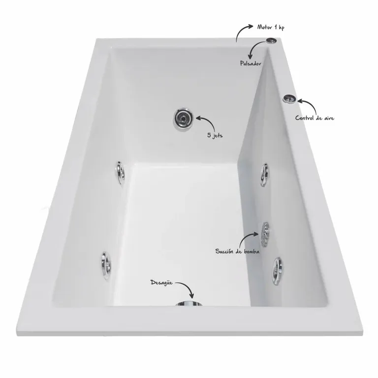 Tina Hidromasaje Rectangular Minimalista Builder 150x80cm Blanca ...