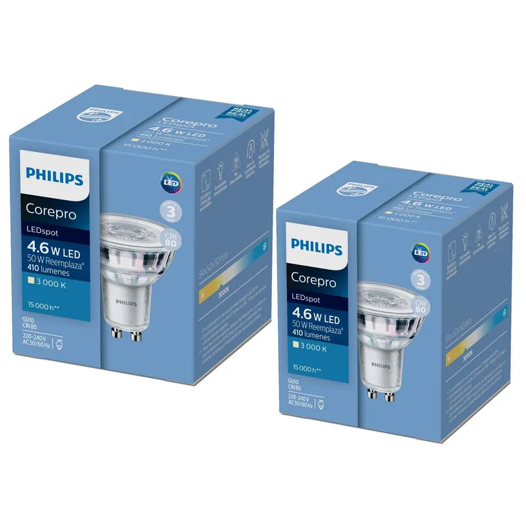 Pack x2 Foco Dicroico LED GU10 4.6W Luz Cálida | Sodimac Falabella