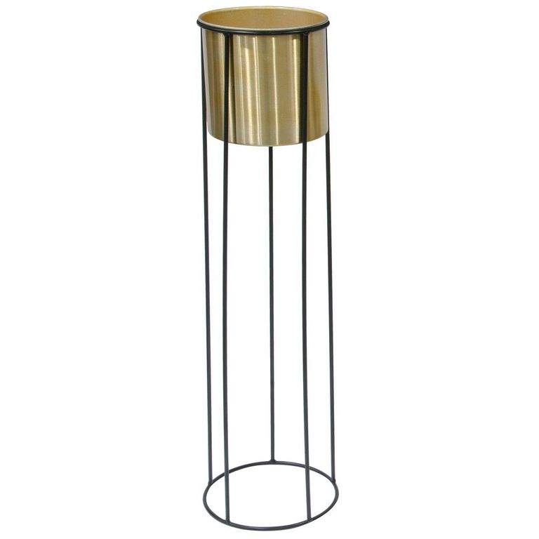 Maceta con Base Metal Dorado 26x26x101cm | Sodimac Perú