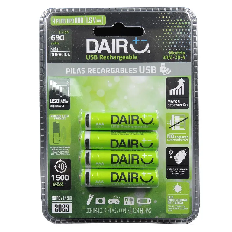 Pila Recargable Dairu AA 2200MAH Micro x4 unidades | Sodimac Falabella