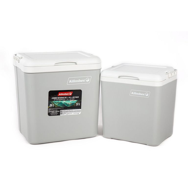 Combo Cooler Klimber 26 Litros/14Litros Gris + Ice Pack | Sodimac Falabella