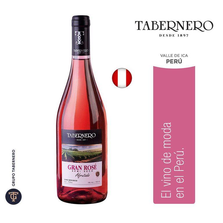 Vino Rose Semi Seco Tabernero Botella 750 mL | Tottus Perú