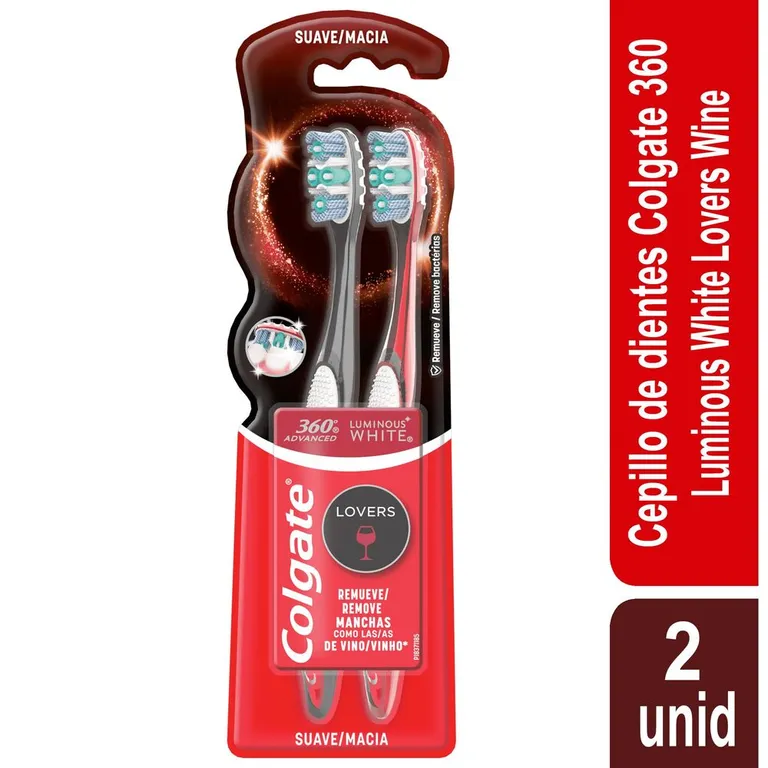 Cepillo Dental Colgate 360 Luminous White Lovers Wine Empaque 2 Und ...