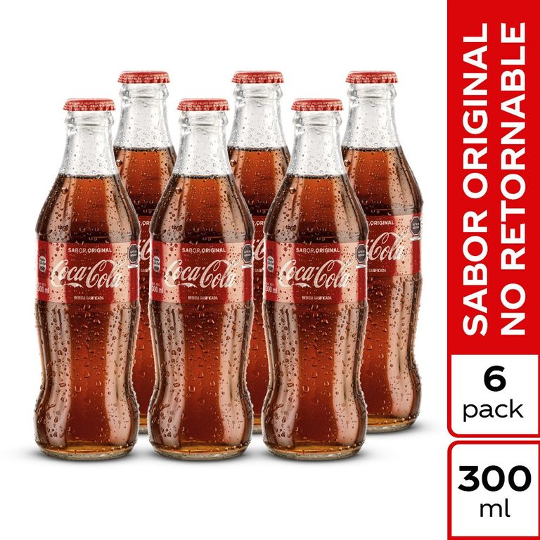 Gaseosa Coca Cola Vidrio Sixpack Botella 300 mL | Tottus Perú