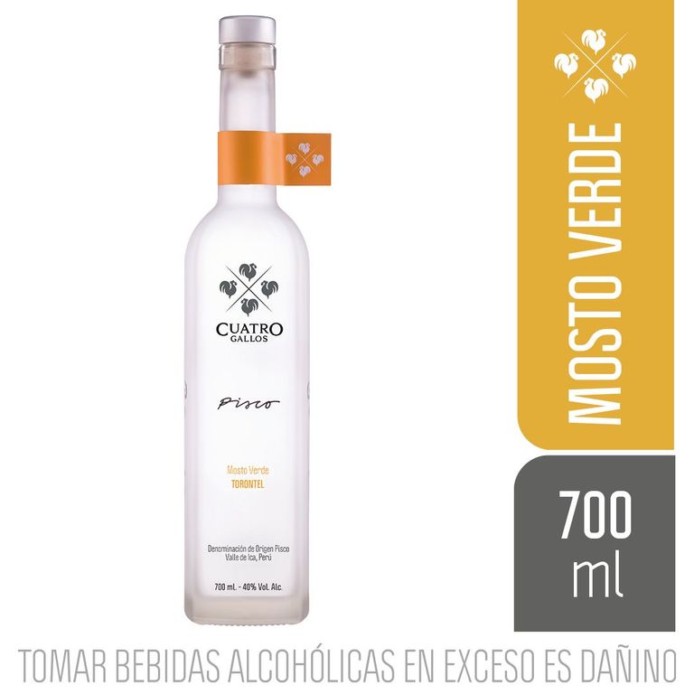 Pisco Mosto Verde Torontel Cuatro Gallos Botella 700 mL | Tottus Perú