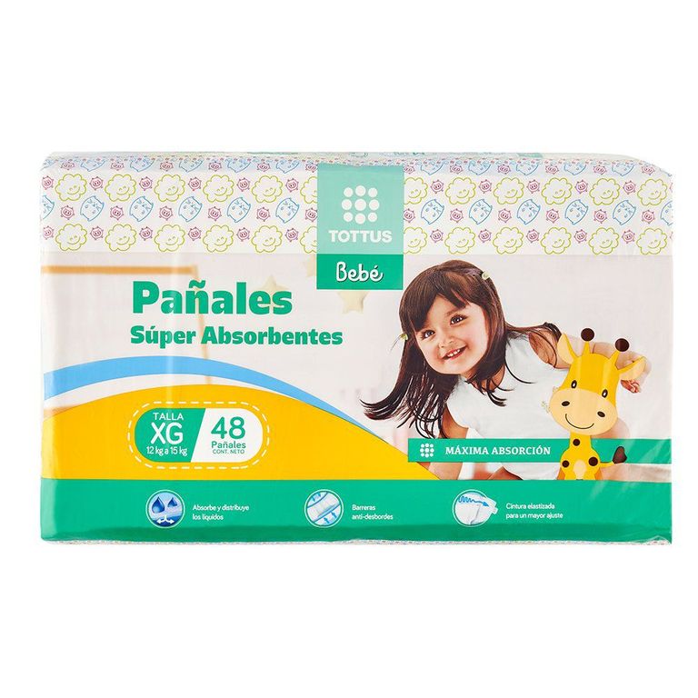 Pañales Súper Absorbentes Tottus Talla XG Empaque 48 Und | Tottus Perú