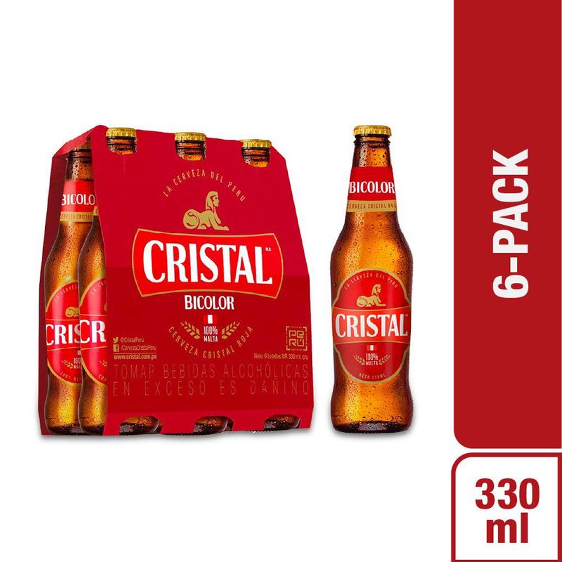 Cerveza Cristal Bicolor Roja Sixpack Botella 330 mL | Tottus Perú