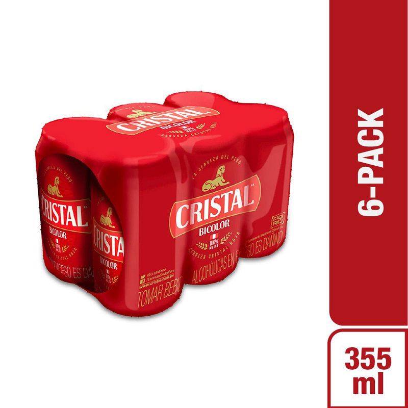 Cerveza Cristal Bicolor Roja Sixpack Lata 355 mL | Tottus Perú