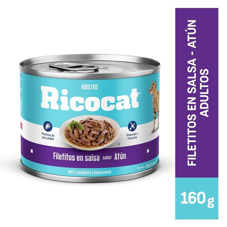 Alimento Húmedo Gatos Ricocat Filetitos en Salsa Atún Lata 160 g ...