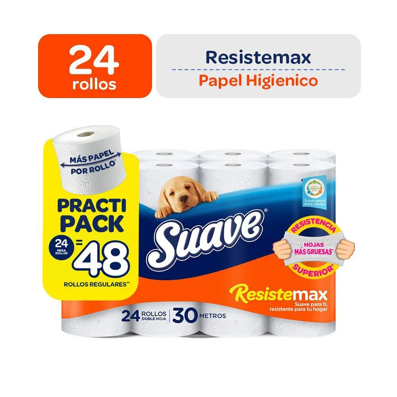 Papel Higiénico Suave Resistemax Doble Hoja Empaque 24 Und | Tottus Perú