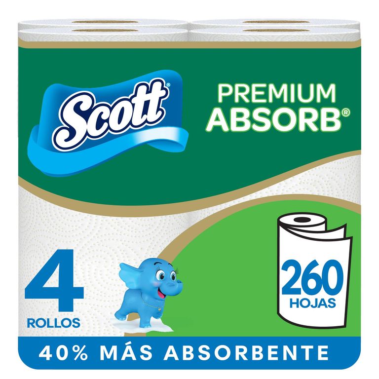 Toalla de Papel Desechable Scott Premium Absorb 4 Rollos 65 Hojas ...