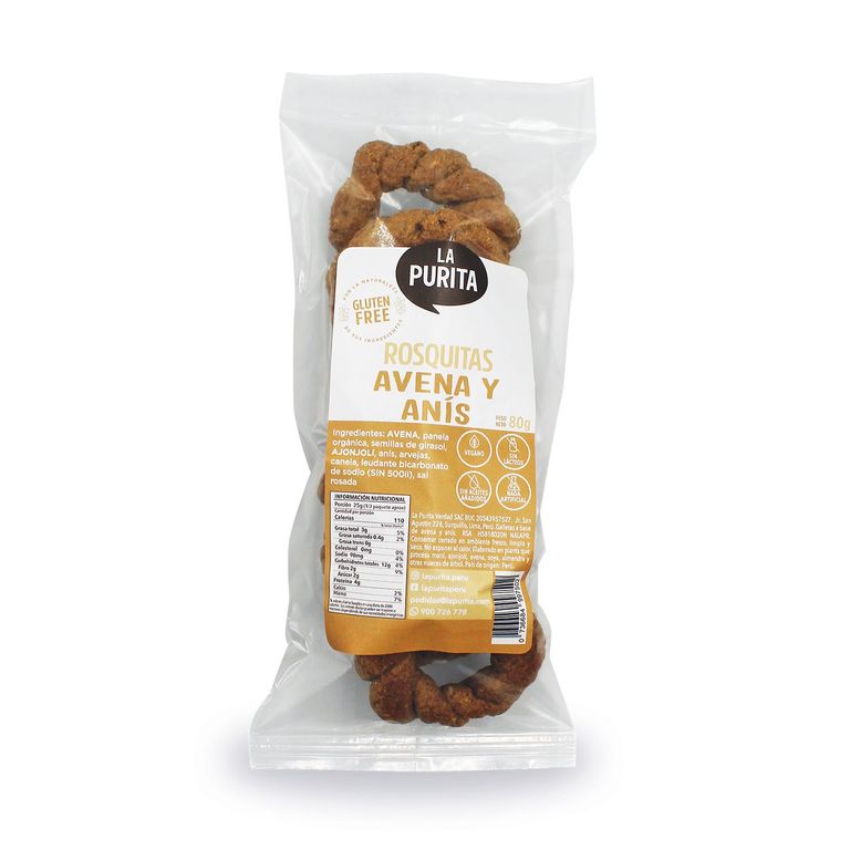 Rosquitas de Avena y Anís La Purita Empaque 80 g | Tottus Perú