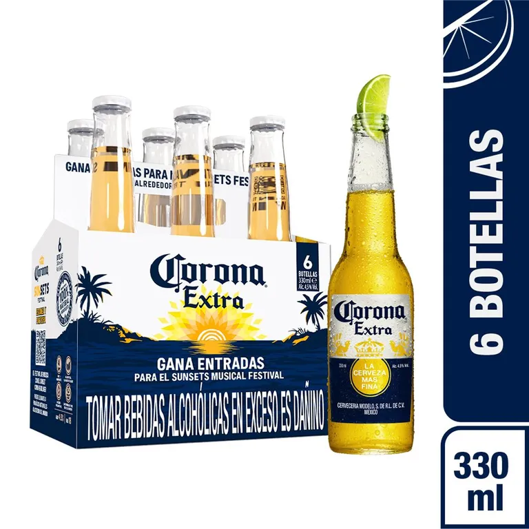 Cerveza Corona Extra Sixpack Botella 330 mL | Tottus Perú