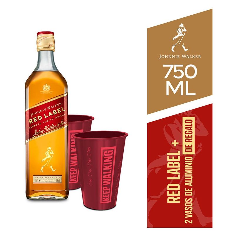 Whisky Johnnie Walker Red 750 mL + 2 Vasos | Tottus Perú
