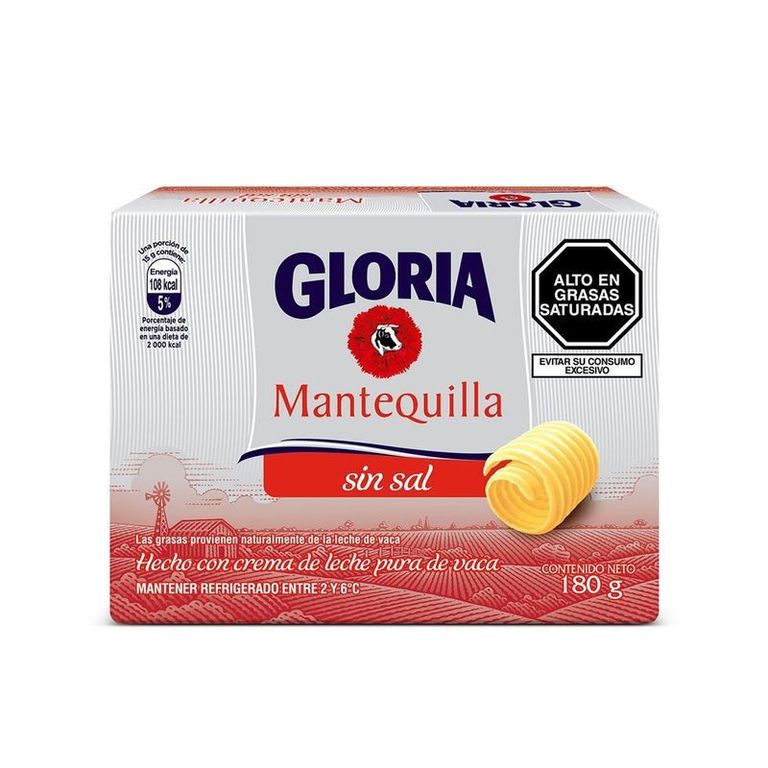 Mantequilla Sin Sal Gloria en Barra Empaque 180 g | Tottus Perú
