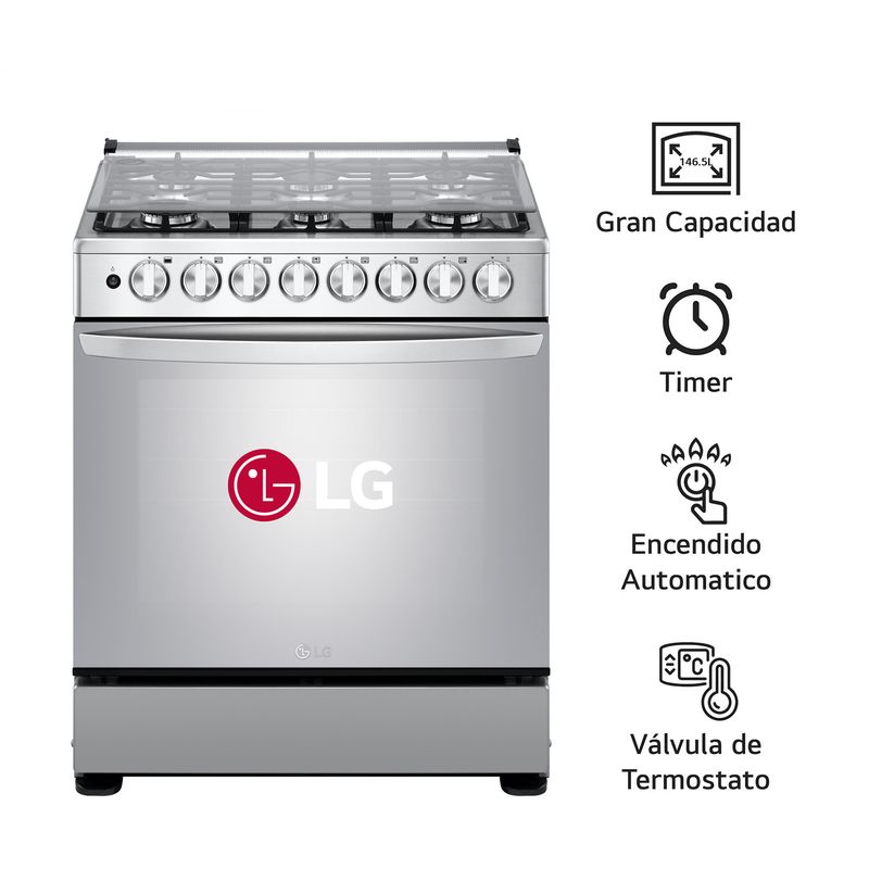 Cocina a gas LRGZ5255S 6 Hornillas Gran Capacidad Acero Inoxidable LG ...