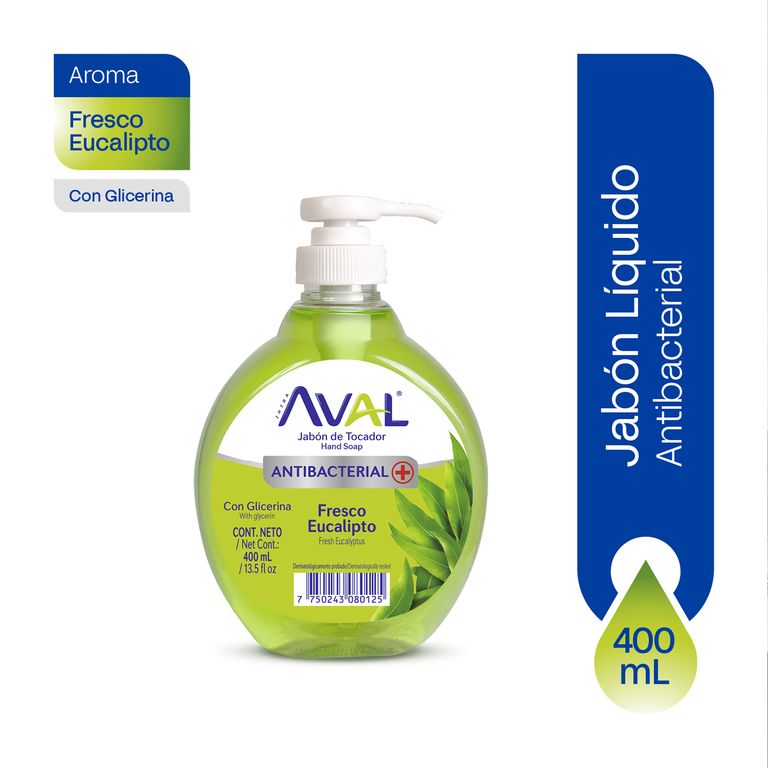 Jabón Líquido Antibacterial Aval Fresco Eucalipto Envase 400 mL ...
