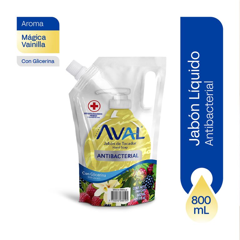 Jabón Líquido Antibacterial Aval Mágica Vainilla Doypack 800 mL ...