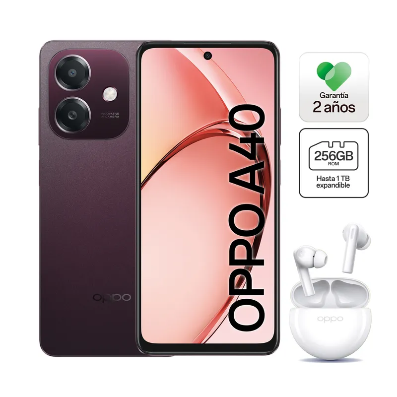 Smartphone Oppo A40 4 y 256Gb Vino y Encobuds2 White | Tottus Perú