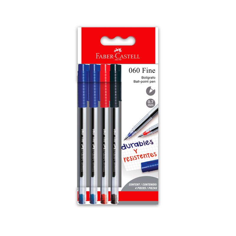 Lapicero Faber Castell 060F Fine 2 Azul + 1 Rojo + 1 Negro Blíster 4 ...