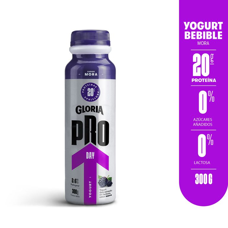 Yogurt Bebible Gloria Pro Day Sabor Mora Botella 300 g | Tottus Perú