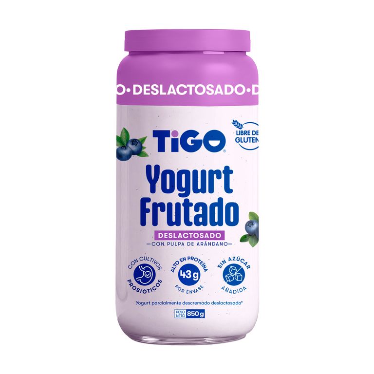 Yogurt Frutado Tigo Arándano Deslactosado Pote 850 g | Tottus Perú