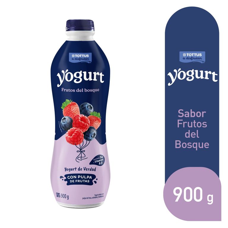 Yogurt Tottus Frutos del Bosque Botella 900 g | Tottus Perú