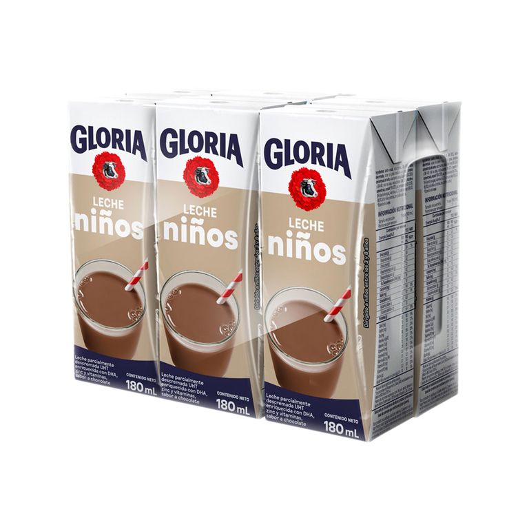 Leche UHT Gloria Niños Sabor Chocolate Empaque 6 Und 180 mL | Tottus Perú
