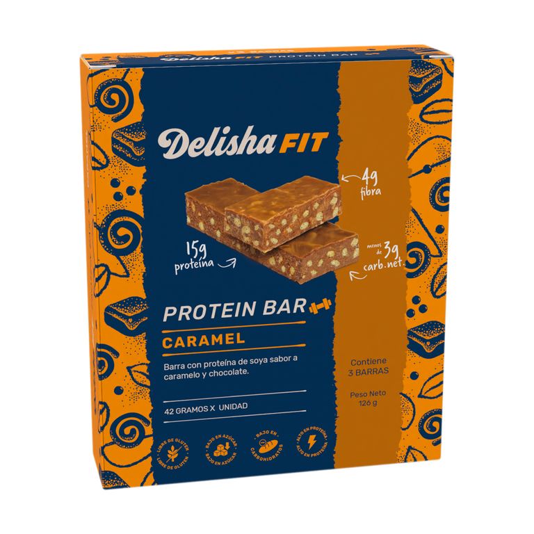 Barra Proteína Delisha Caramel Display 3 Und 126 g | Tottus Perú