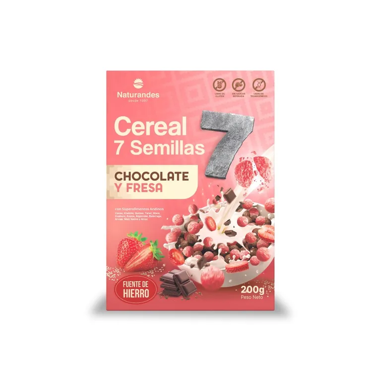 Cereal 7 Semillas Chocolate Fresa Naturandes Bolsa 200 g | Tottus Perú